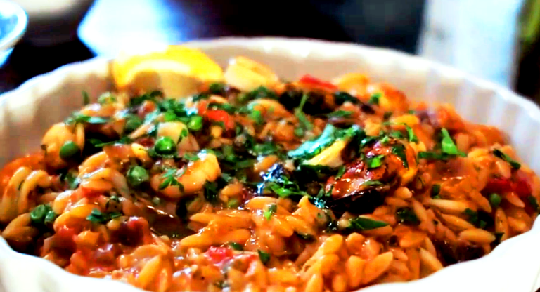 Greek Orzo Recipe (Kritharaki) - Orzo Paella with Seafood | TheoCooks